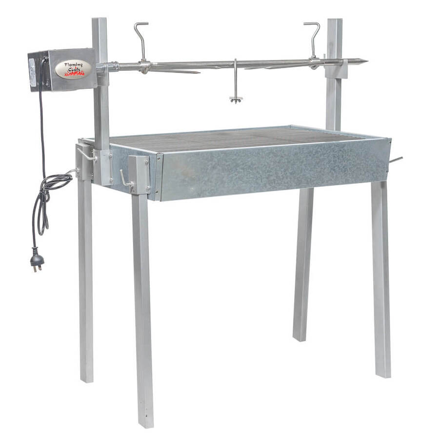Extendable Large Charcoal BBQ Spit Rotisserie - Flaming Coals - Spit ...